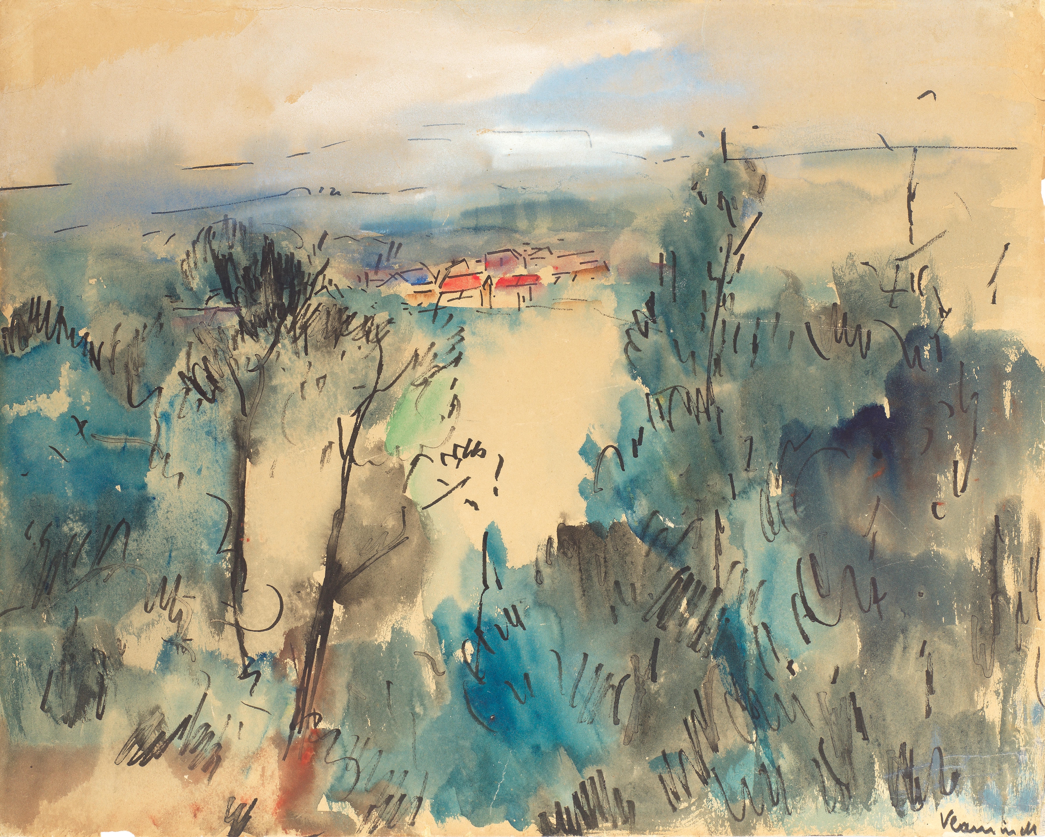 Maurice de Vlaminck | Paysage aux toîts rouges | MutualArt