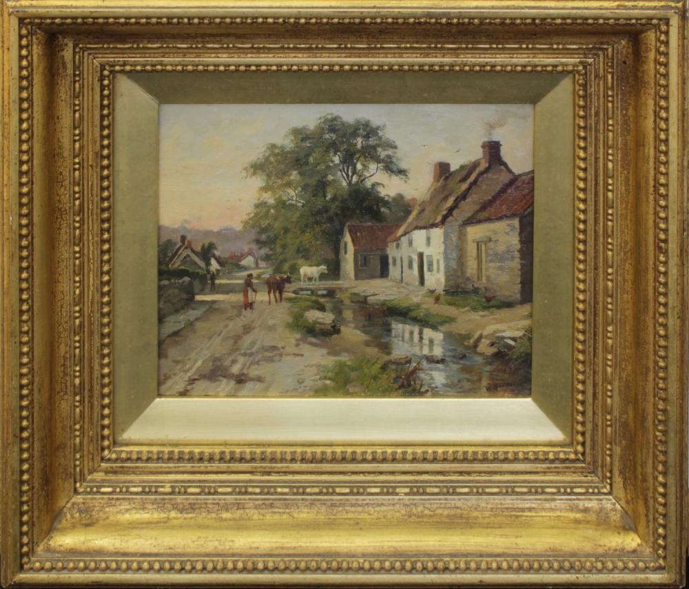 William Greaves | Female drover and cows in a sun dappled village ...