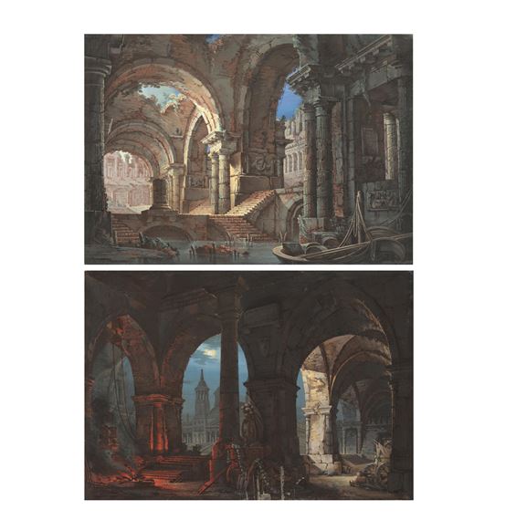 Mauro Braccioli | An architectural capriccio with arches and a campfire ...
