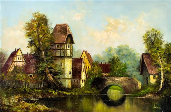 Kern | Town Scene with Bridge | MutualArt