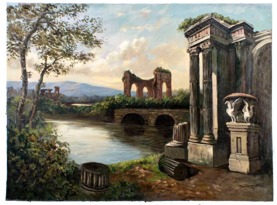 Jacob Parker (european, 20 Century) | River Landscape with Ruins ...