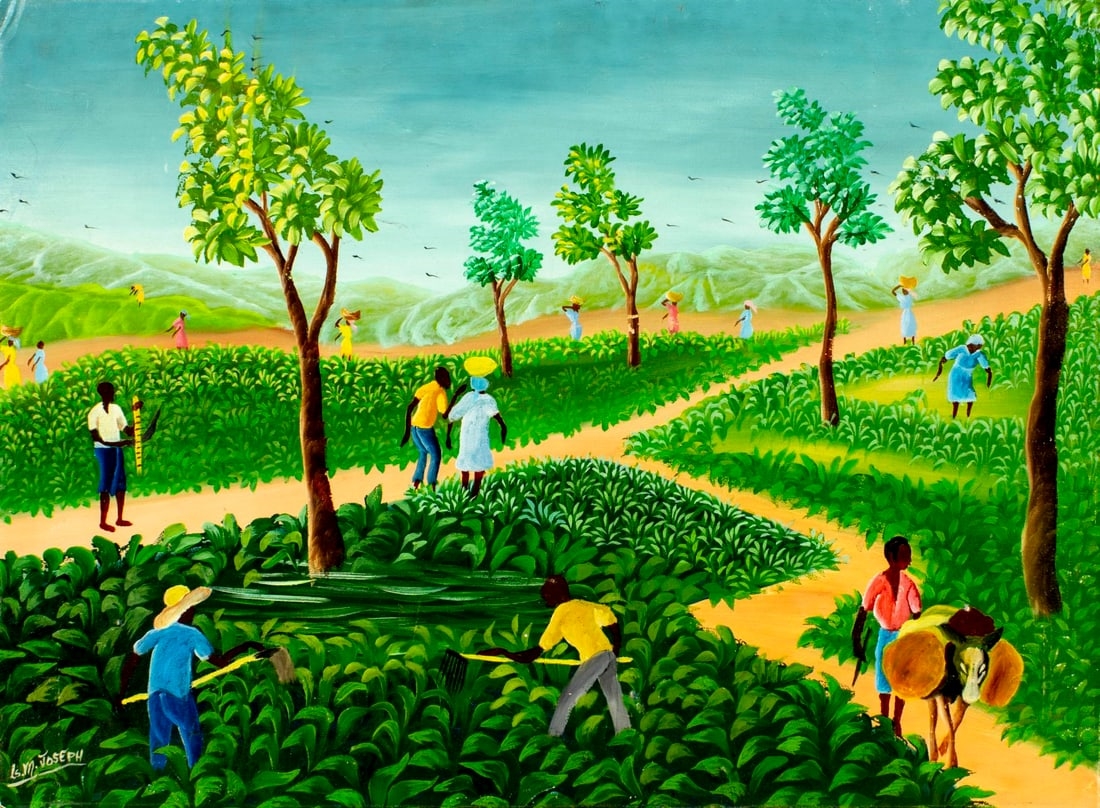 Louis Joseph | Haitian Landscape with Farmers | MutualArt