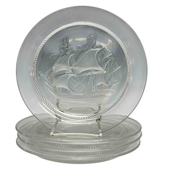 René Lalique | 4) Lalique Crystal Nautical Schooner Ship Plates | MutualArt