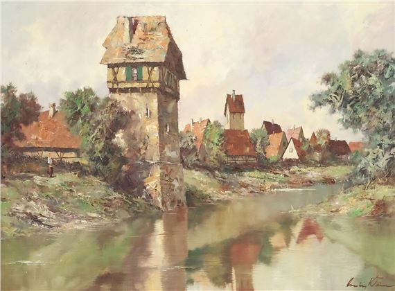 Ludwig Klein | Creekside Village Landscape | MutualArt