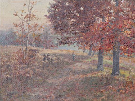 George Herbert Baker | Fall Road with Figure and Cattle | MutualArt