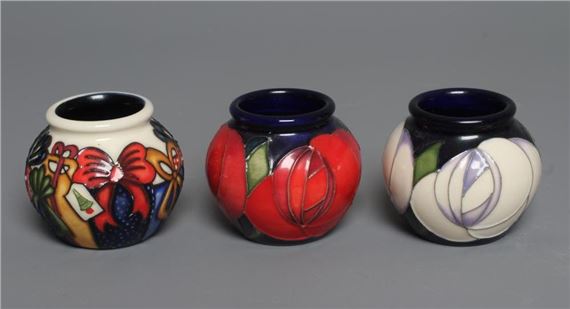 Emma Bossons | TWO MOORCROFT POTTERY RED AND WHITE ROSE SMALL VASES ...
