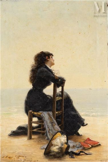 Edouard Bisson | Jeune femme pensive à la plage (1856) | MutualArt