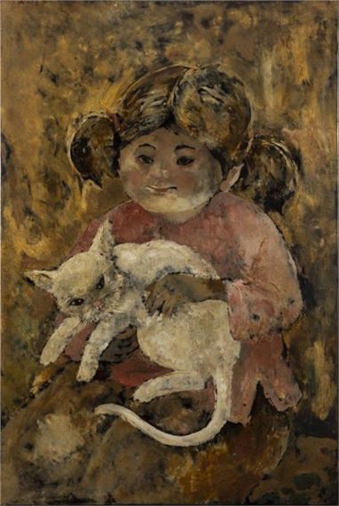 Van Den | Little girl and her cat | MutualArt