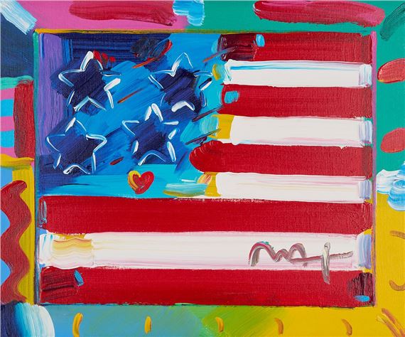 Peter Max | Peter Max Acrylic on Canvas Painting, American Flag | MutualArt