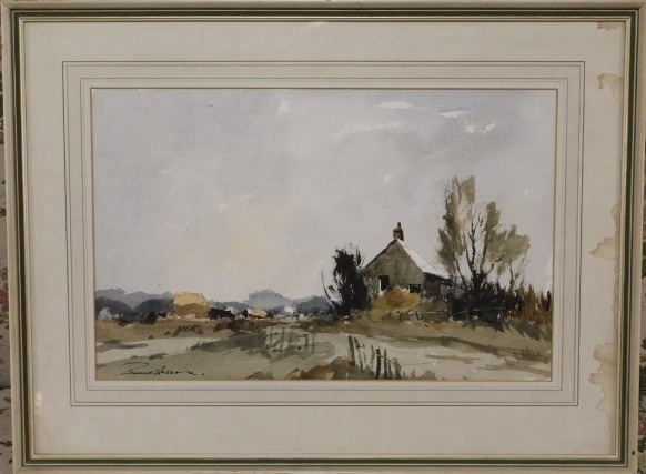 Edward Wesson | Impressionist landscape with farm buildings | MutualArt