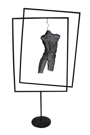 David Begbie | Mesh screen torso hanging in a double metal frame ...