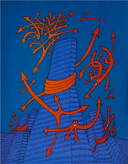 Jean-Michel Folon | Graphic image with arrows | MutualArt