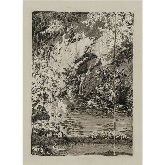 Alexander Rothaug | Nymphs and knights at a waterfall | MutualArt