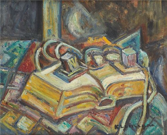 Pinchus Krémègne | Still life with Torah and tefillin | MutualArt