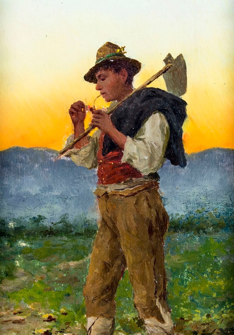 Vincenzo Loria | Italian Peasant Man with Pipe | MutualArt