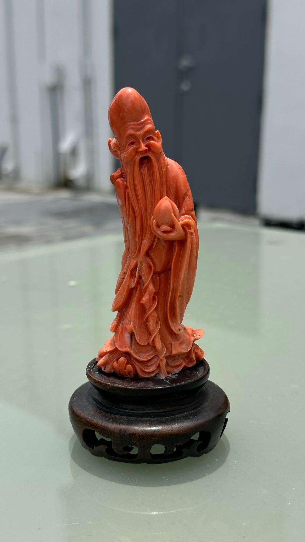 Chinese School | Fine Chinese Carved Red Coral Wiseman Sculpture ...