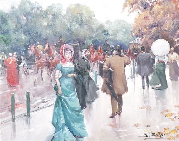 Juan soler | Impressionist street scene with figures | MutualArt