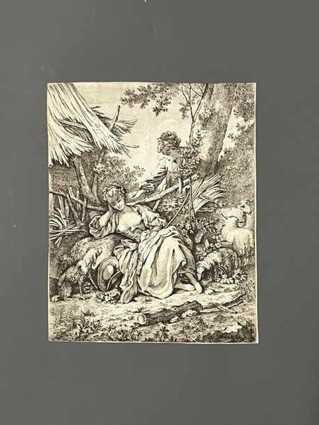 Gabriel Huquier | Shepherd tickling a sleeping shepherdess with a piece ...