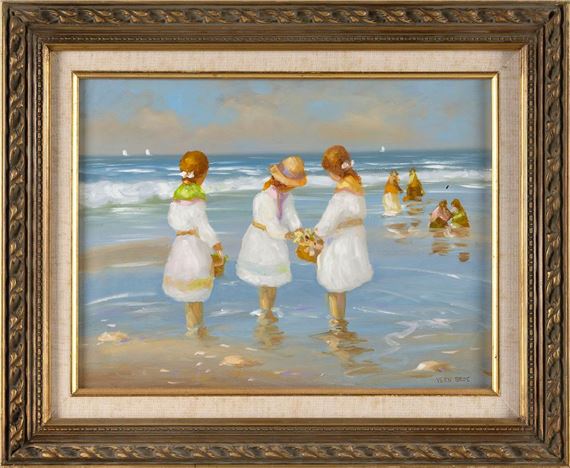 Vern Broe | Three girls holding flowers and standing at the water's ...