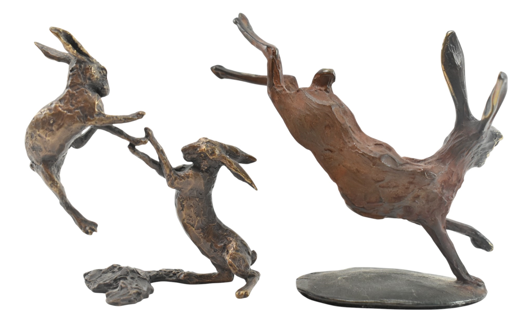Michael Storey | TWO PATINATED BRONZE HARE SCULPTURES | MutualArt