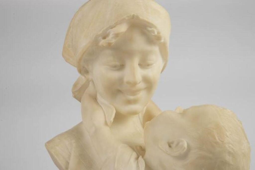 Emilio Fiaschi | Mother & Child Alabaster Bust Sculpture | MutualArt