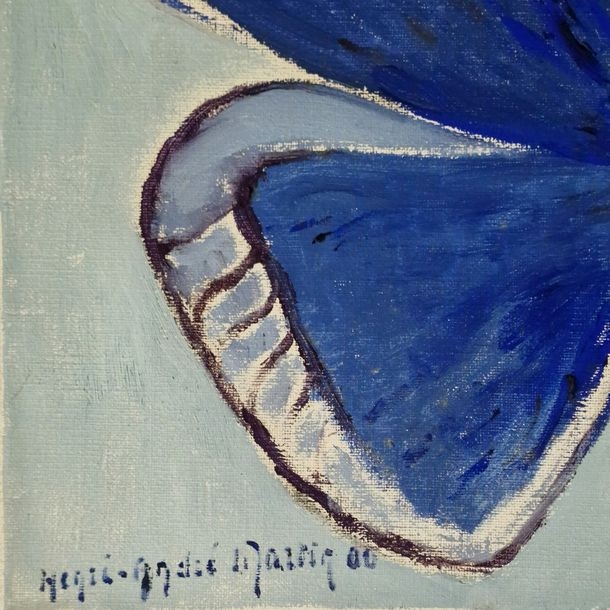 Henri André Martin | Papillon indigo et blanc sur fond bleu ciel (2000 ...