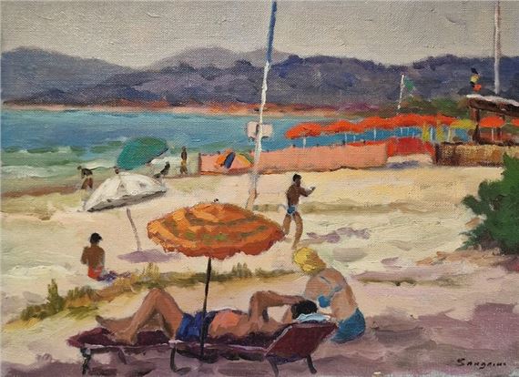Eugène Sandrini | Beach scene | MutualArt