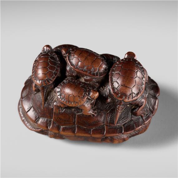 Tanaka Juntoku Minko | Netsuke of a Turtle with six young (18th Century ...