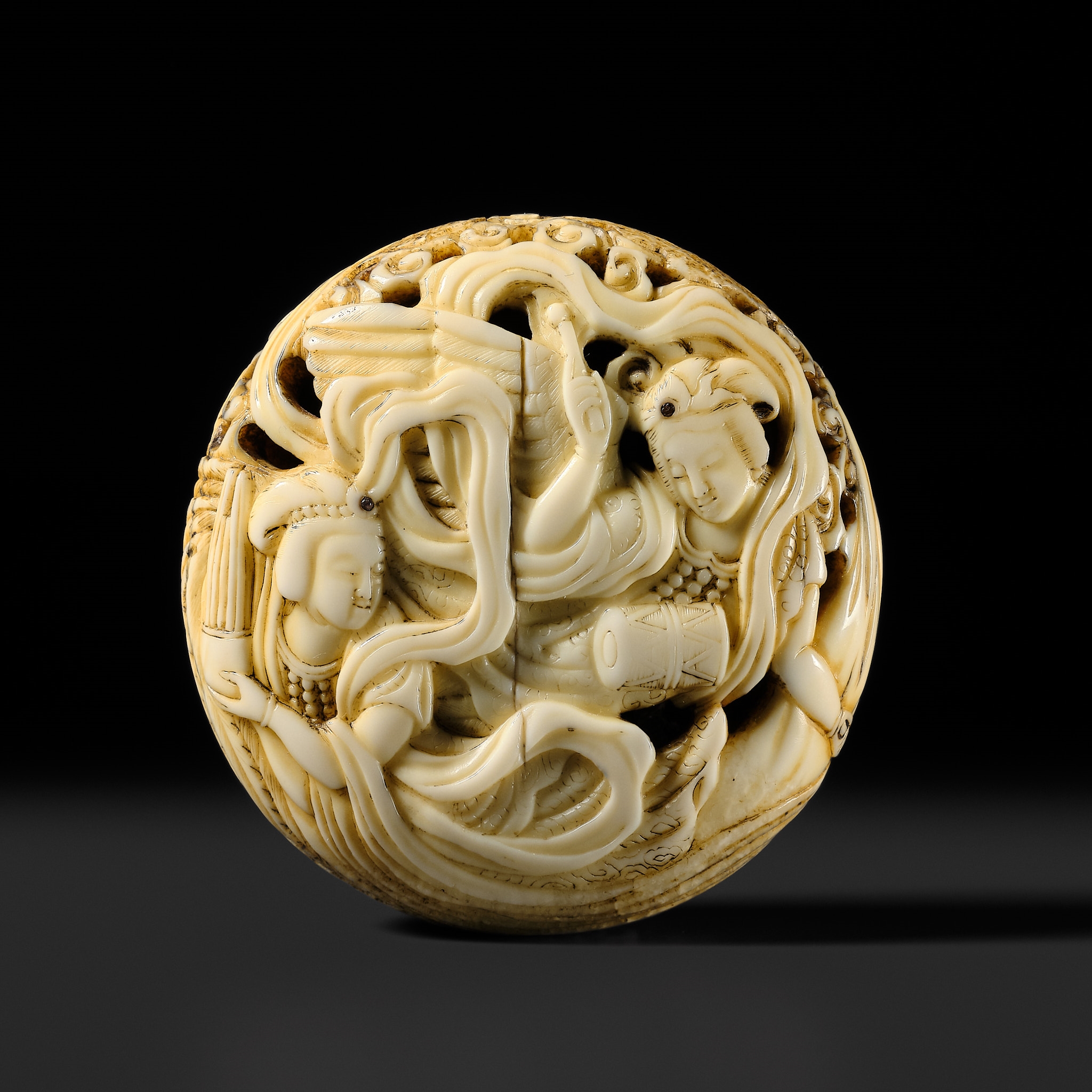 Walrus Tusk | A LARGE AND RARE WALRUS TUSK RYUSA MANJU NETSUKE ...