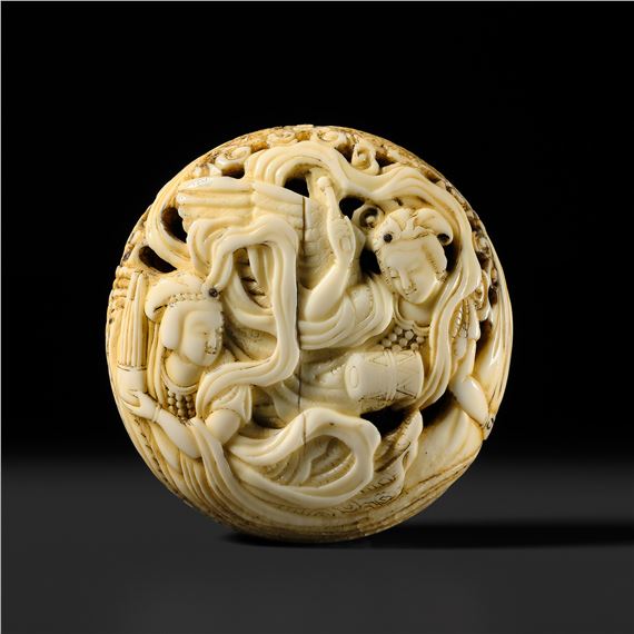Walrus Tusk | A LARGE AND RARE WALRUS TUSK RYUSA MANJU NETSUKE ...
