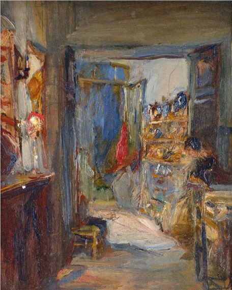 Florence Adelina Hess | Cottage interior with seated woman | MutualArt