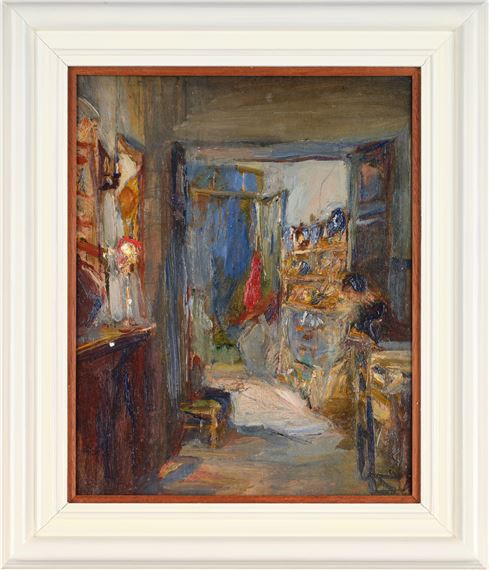 Florence Adelina Hess | Cottage interior with seated woman | MutualArt