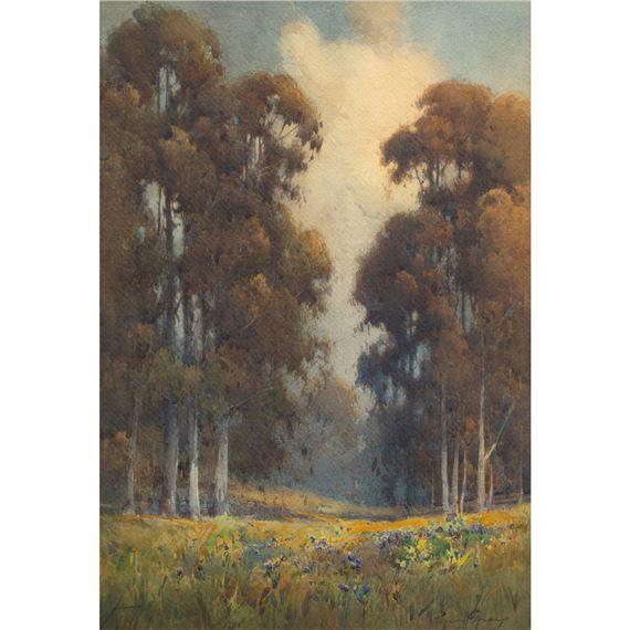 Percy Gray | Eucalyptus Trees with Field of Irises | MutualArt