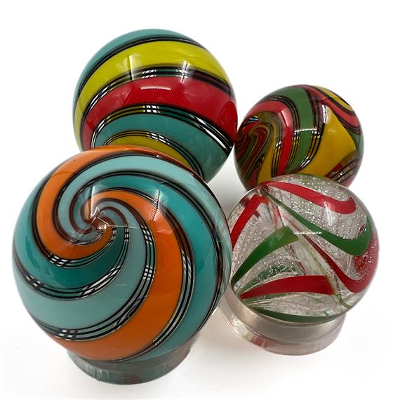 Mark Matthews | Four (4) Hot House Art Glass Signed Marbles | MutualArt