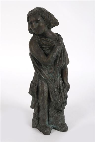 Markey Robinson | Patinated bronze sculpture of a standing woman, robed ...