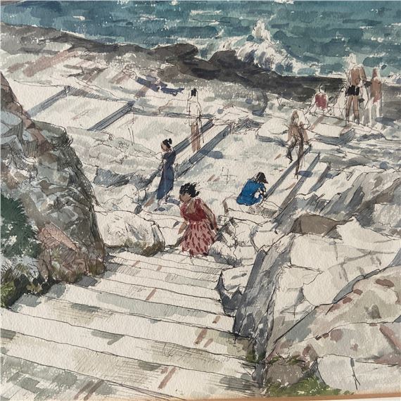 Frank Runacres | Bathers on a rocky outcrop (20th Century) | MutualArt