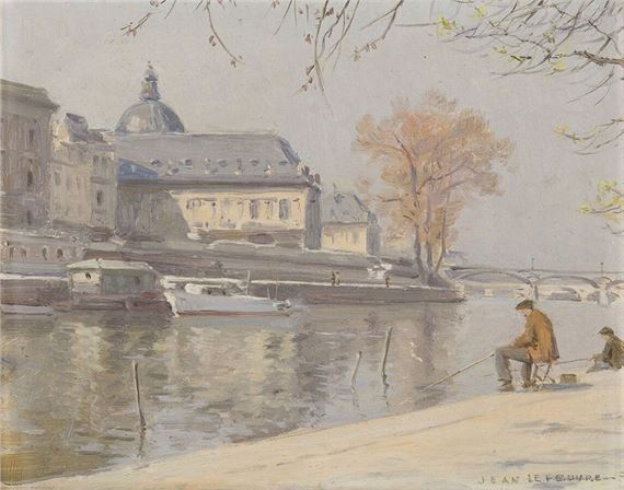 Jean Lefeuvre | Fishermen on the banks of the Seine in Paris | MutualArt