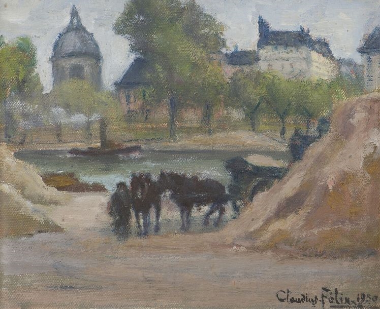 Claudius Félix | Charrette et sablière sur la Seine (1950) | MutualArt