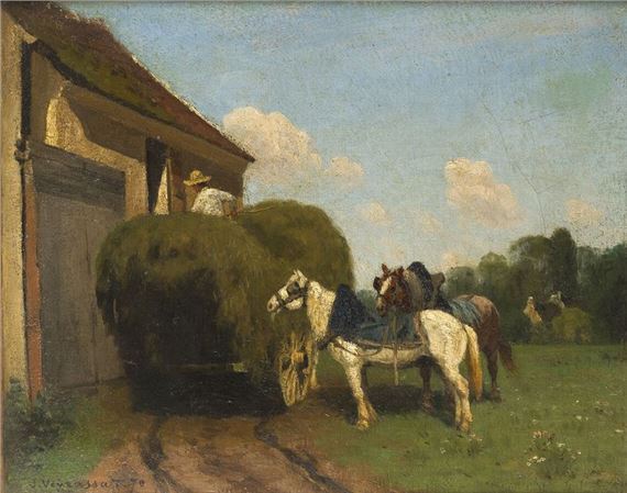 Jules Jacques Veyrassat | Paysan et chevaux (1970) | MutualArt