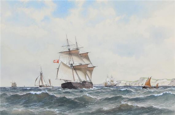Andrej Tron | Sailing ships off a coast in fresh weather (2002) | MutualArt