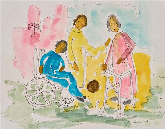 Brother Cletus Behlmann | elders with priest | MutualArt