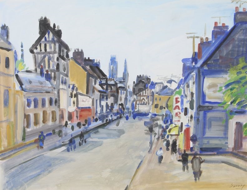 Robert Savary | View of an alleyway and cathedral | MutualArt