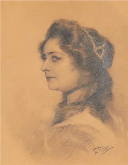 Hermann Torggler | Bildnis einer jungen Frau mit Perlenkette im Haar ...