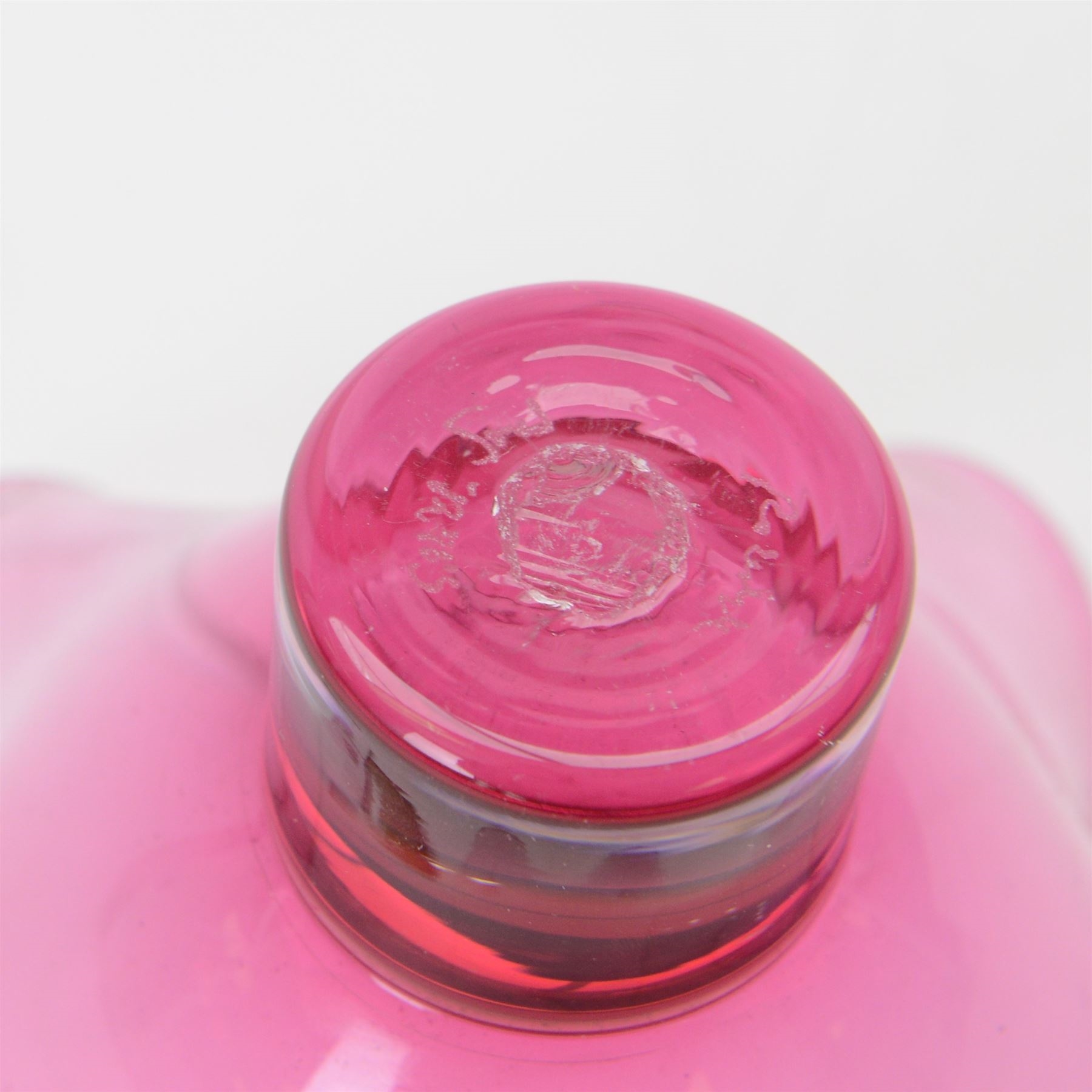 Stephen Gillies | pink glass vase with crimped white rim on a pedestal ...