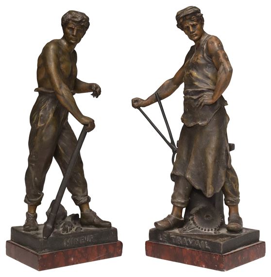 Emile-Louis Picault | SPELTER FIGURES MINER & BLACKSMITH | MutualArt