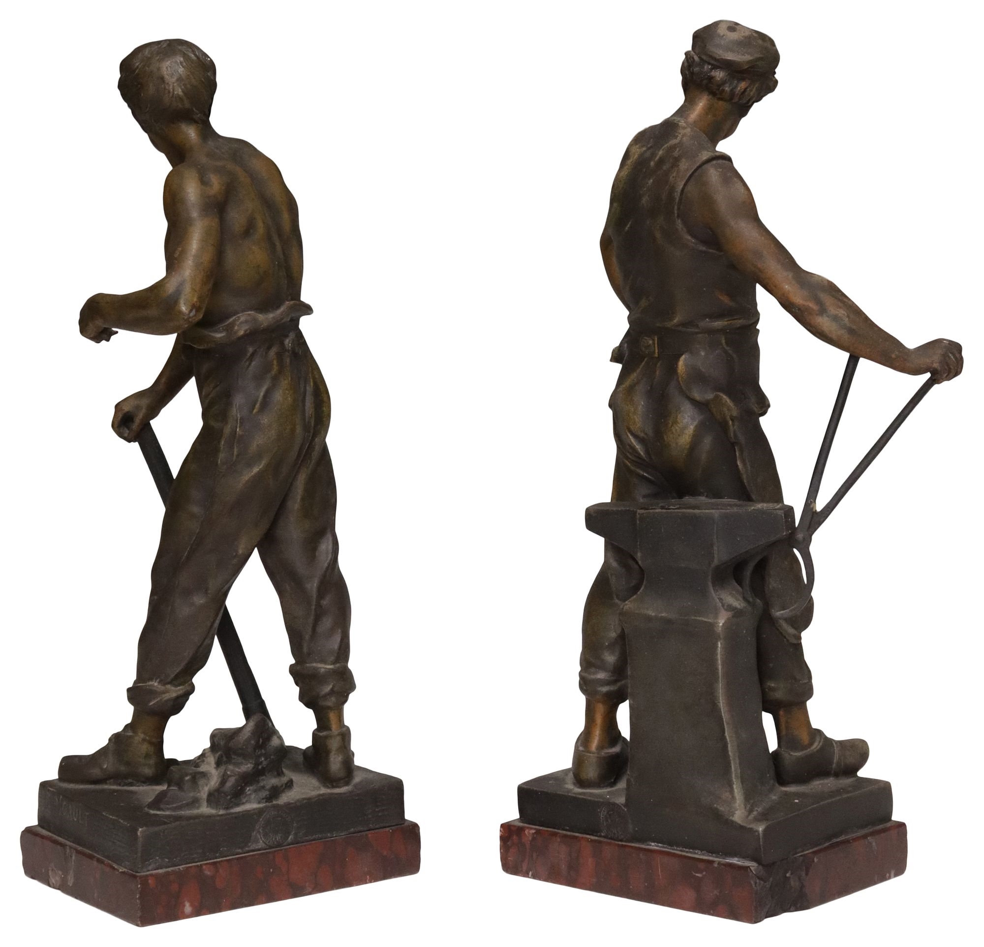 Emile-Louis Picault | SPELTER FIGURES MINER & BLACKSMITH | MutualArt