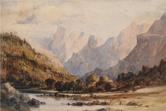 Anthony Vandyke Copley Fielding | Mountainous Valley landscape (1787 ...