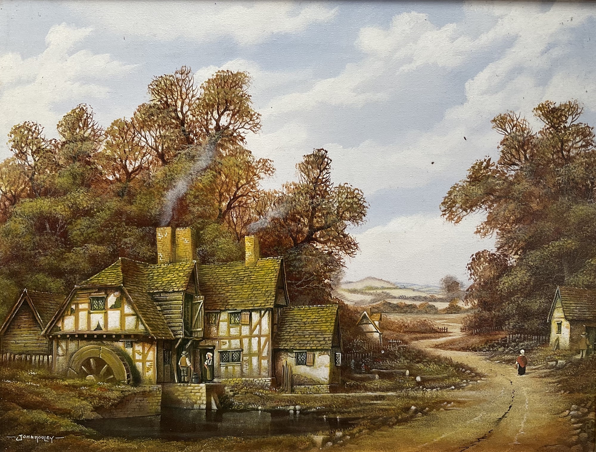 John Hooley | English village scene with a watermill | MutualArt