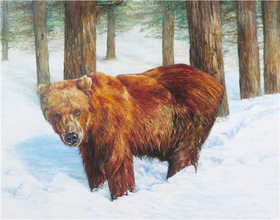 Peter Goodhall | large oil on canvas of a brown bear 98' | MutualArt