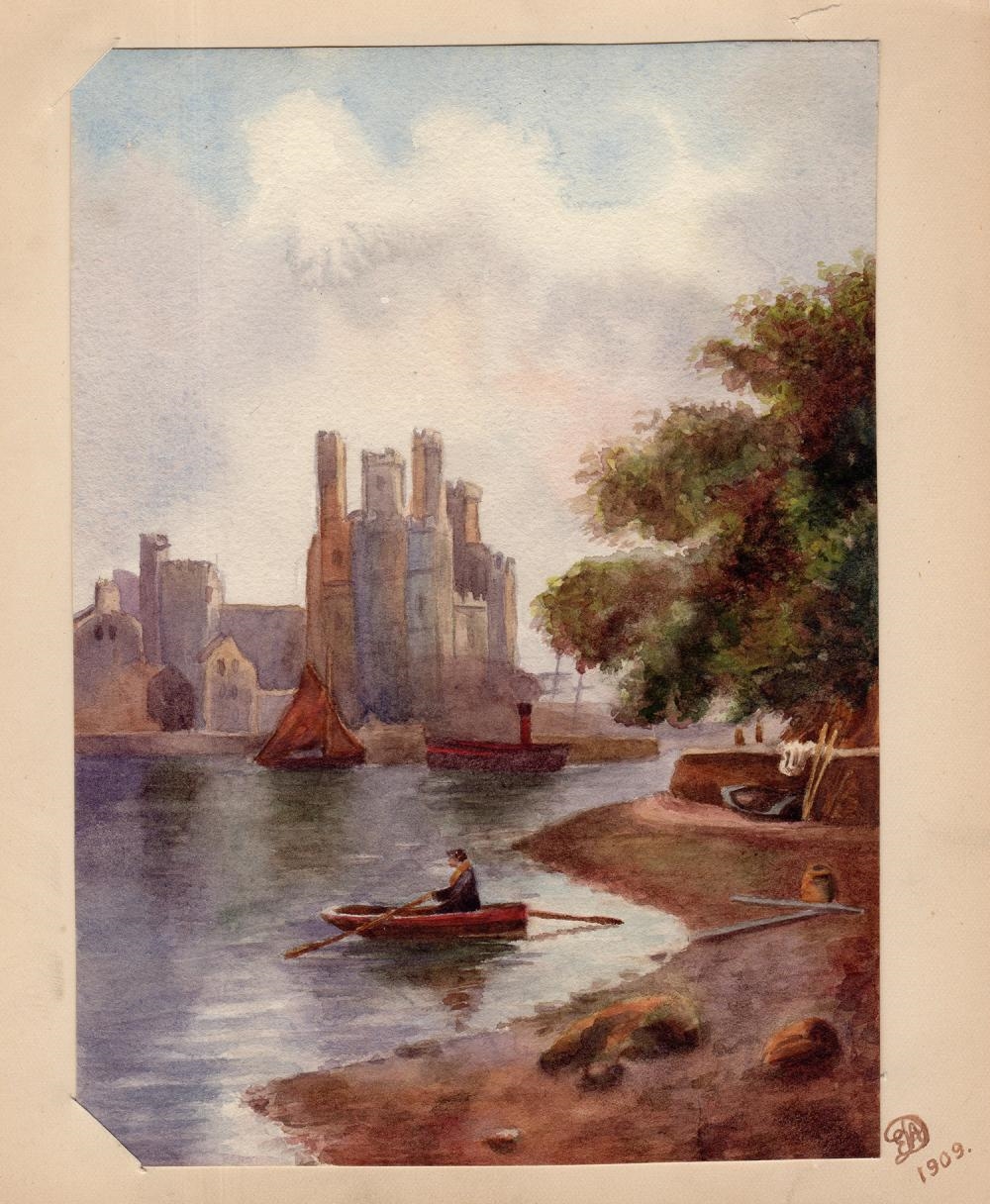 Raphael Tuck | 1909 British Watercolor Carnarvon Castle Framed (1909 ...
